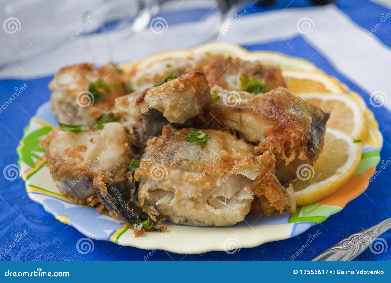Full Plate of the Fried Pieces of a Fish Stock Image - Image of flute ...