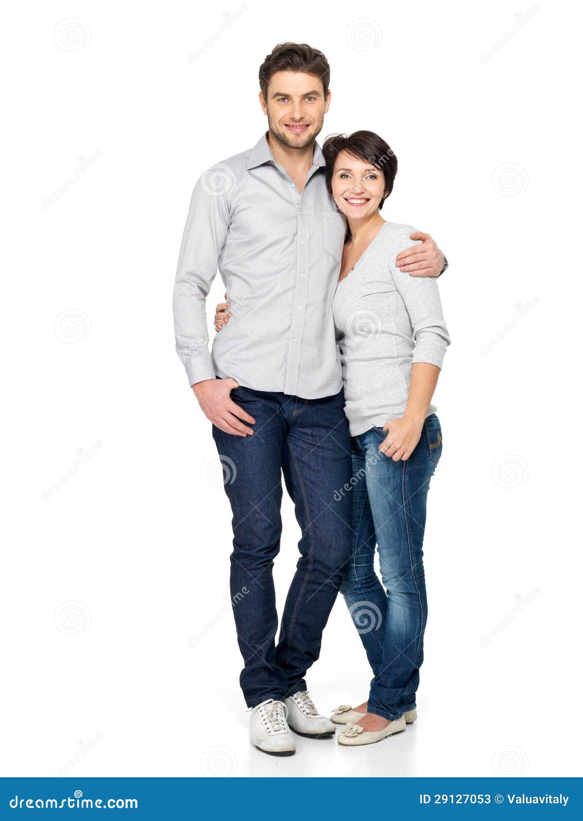 Full Portrait of Happy Couple Isolated on White Stock Image - Image of ...