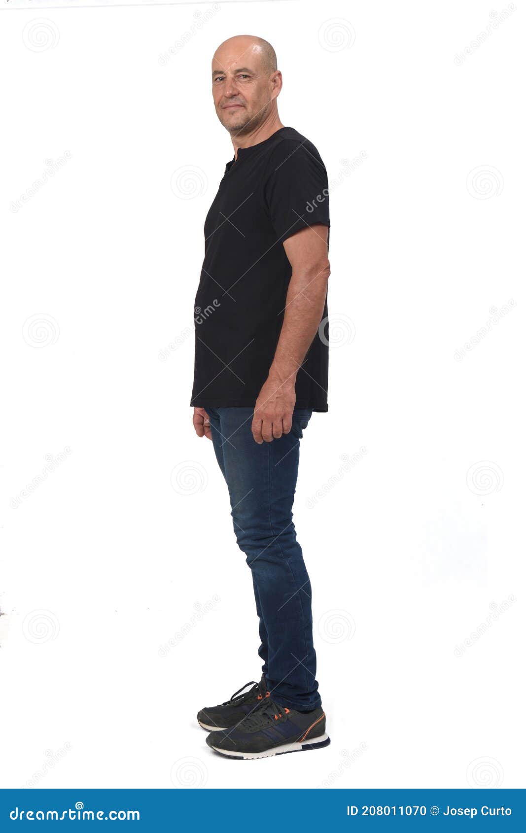 Full Portrait of a Man Side View and Looking at Camera on White ...