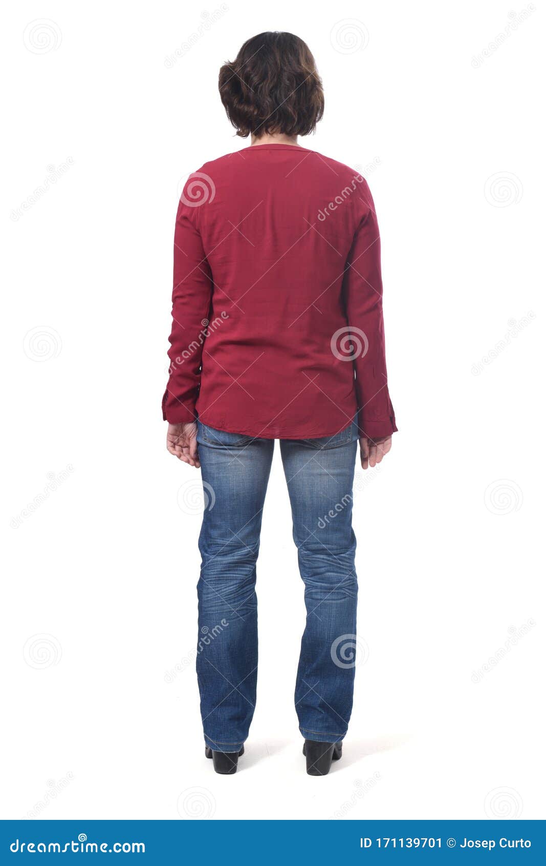 Full Portrait of a Woman from Behind on White Stock Image - Image of ...