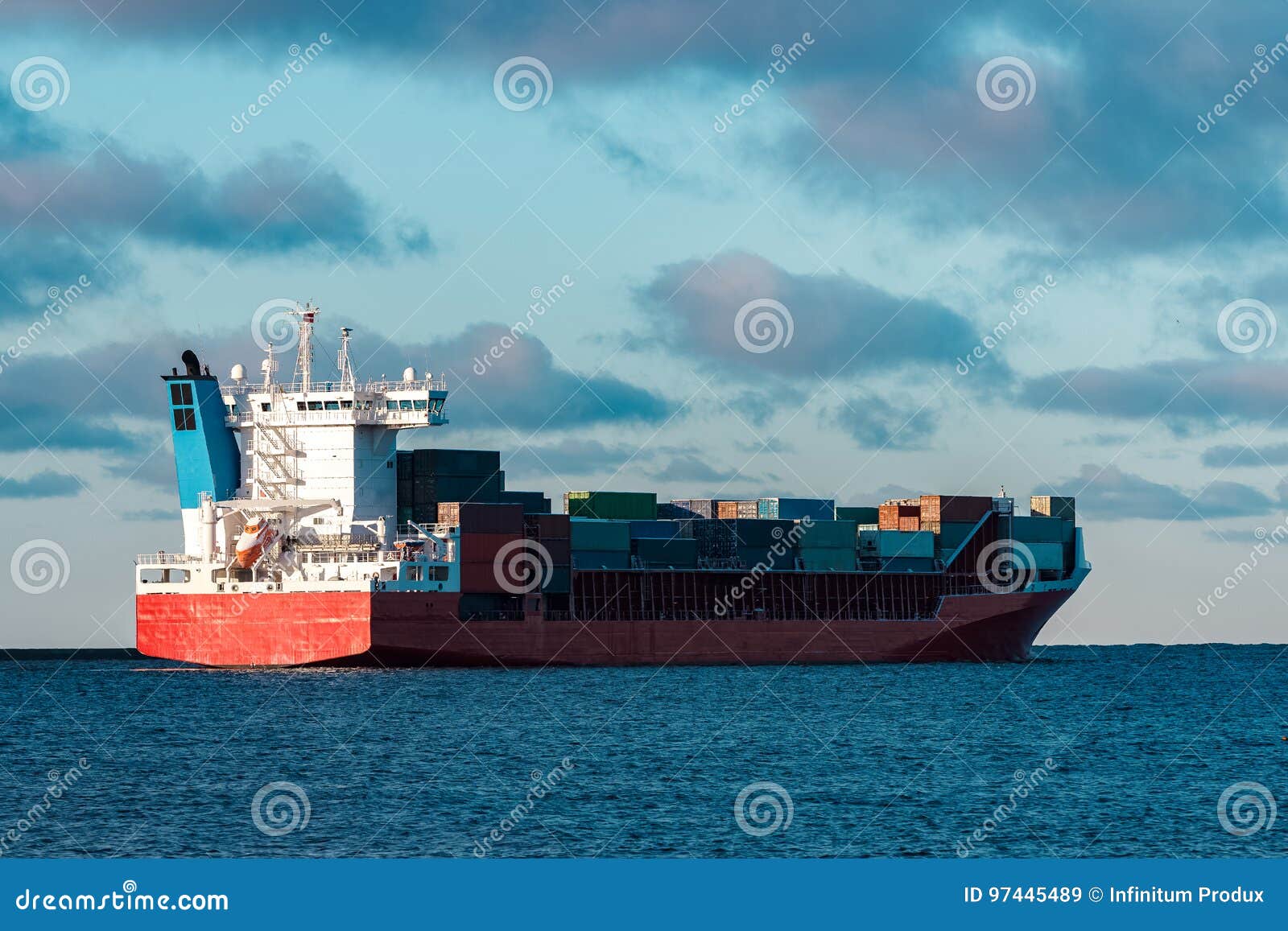 Red container ship stock image. Image of winter, industry - 97445489
