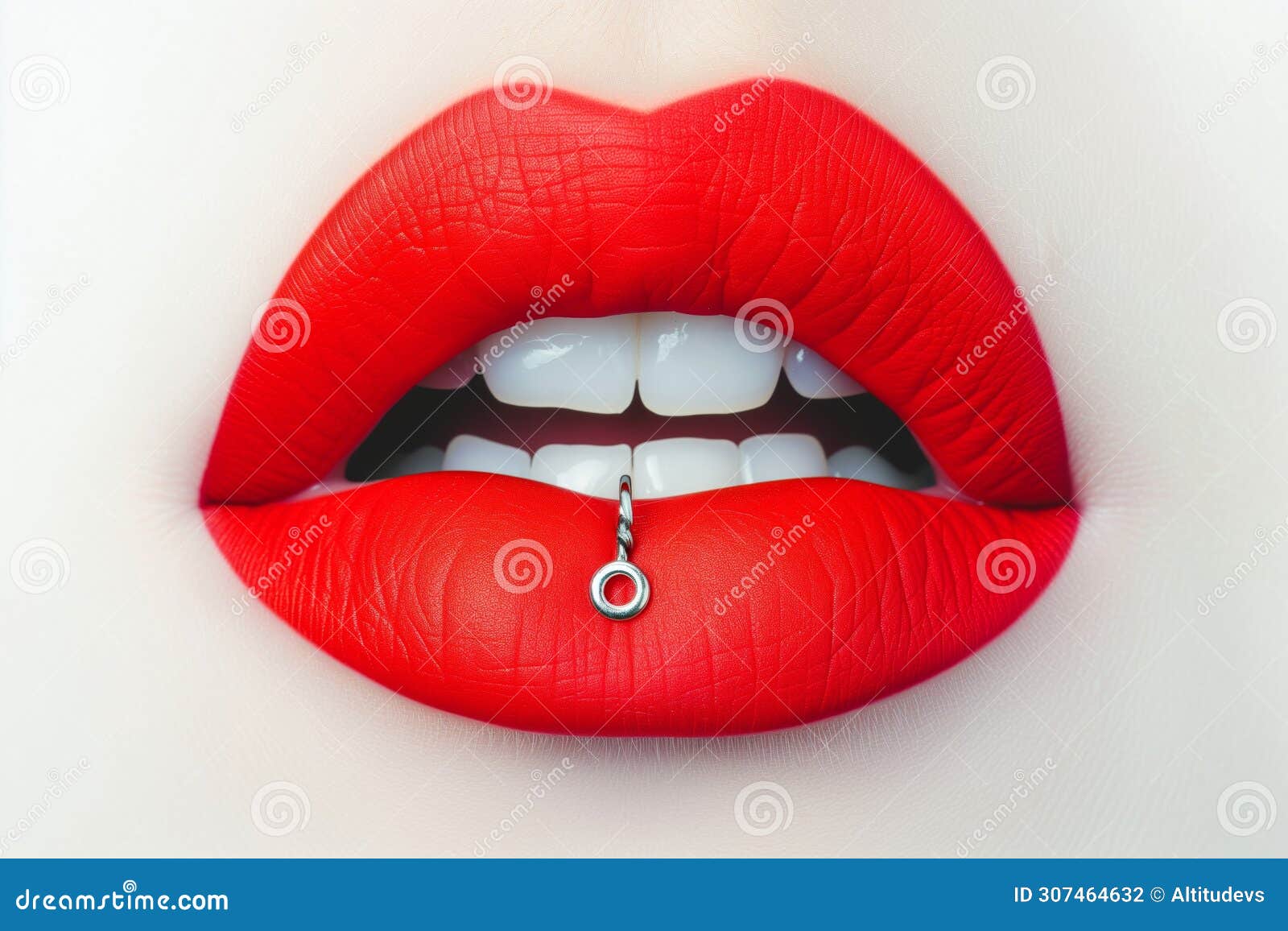 Full Red Lips with a Piercing on the Lower Lip Stock Illustration ...
