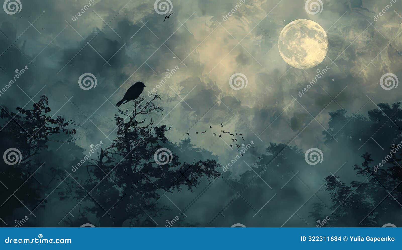 A Full Red Moon Over Silhouetted Trees in a Night Sky Stock Photo ...