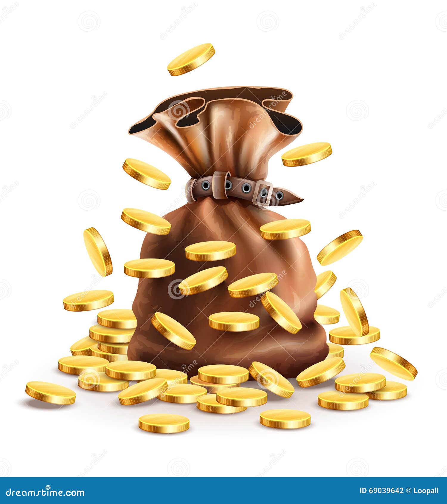 Full Säck Med Pengar Och Fallande Guld Stock Illustrationer ...