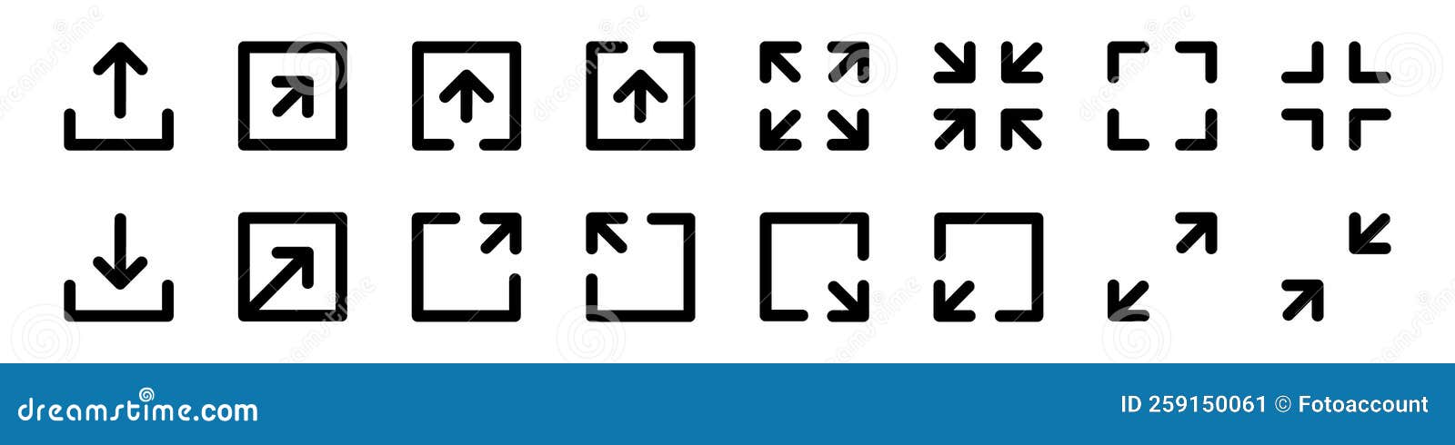 Full Screen, Big Small Size, Expand, Reduce, Minimize, Maximize, Frame Icon Set - Vector ...