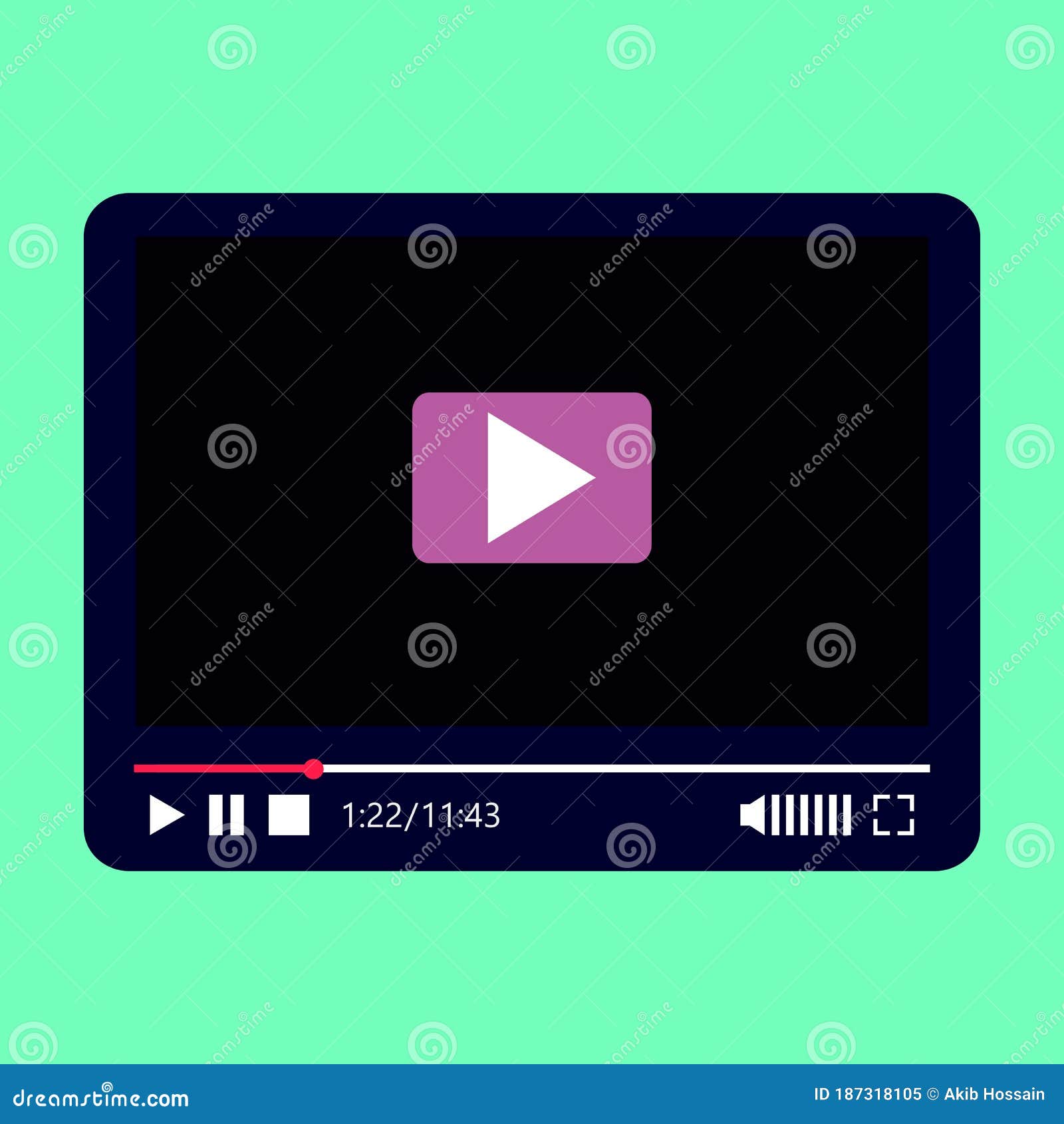 Full Screen Video Player with Button Play Illustration. Stock Vector ...