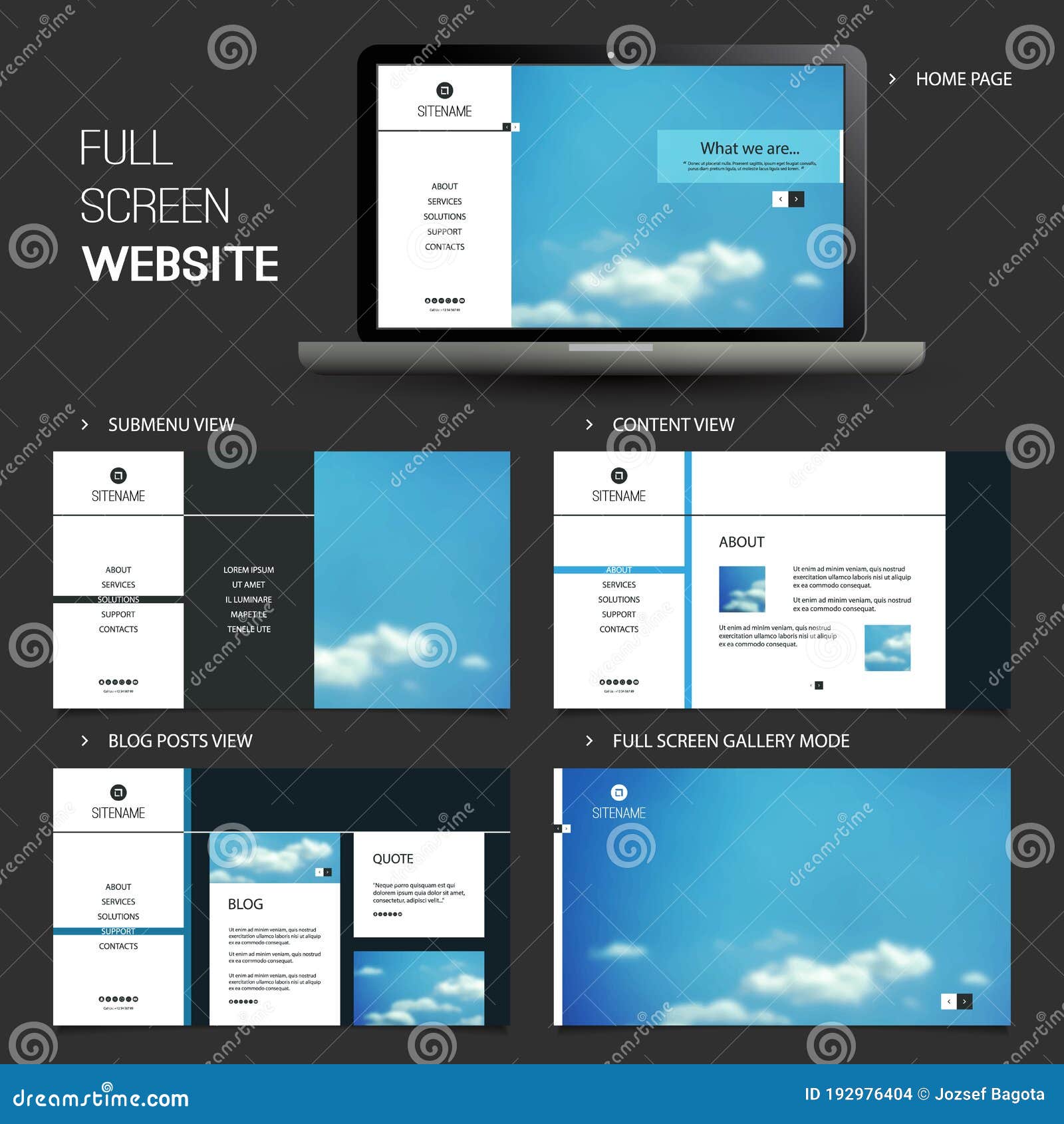 Full Screen Website Template with Blurred Background - Five Different ...