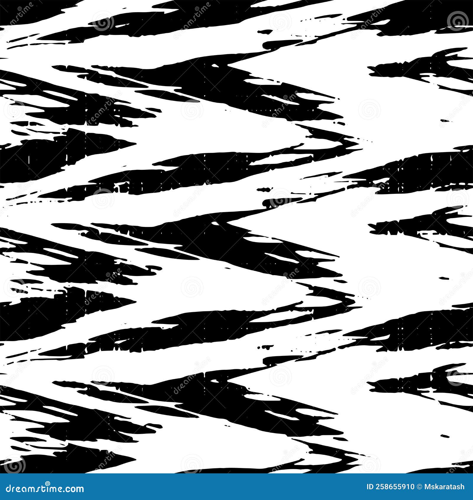 Seamless Modern Distressed Zigzag Pattern Vector. Classic Black and ...