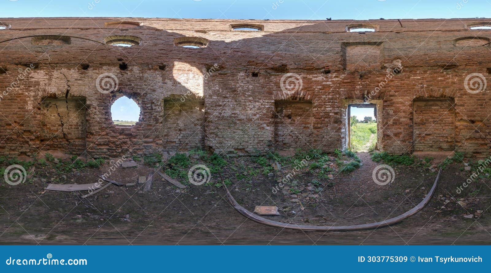 Inside Ruined, Abandoned Ancient Brick Aged Castle Building Overgrown ...