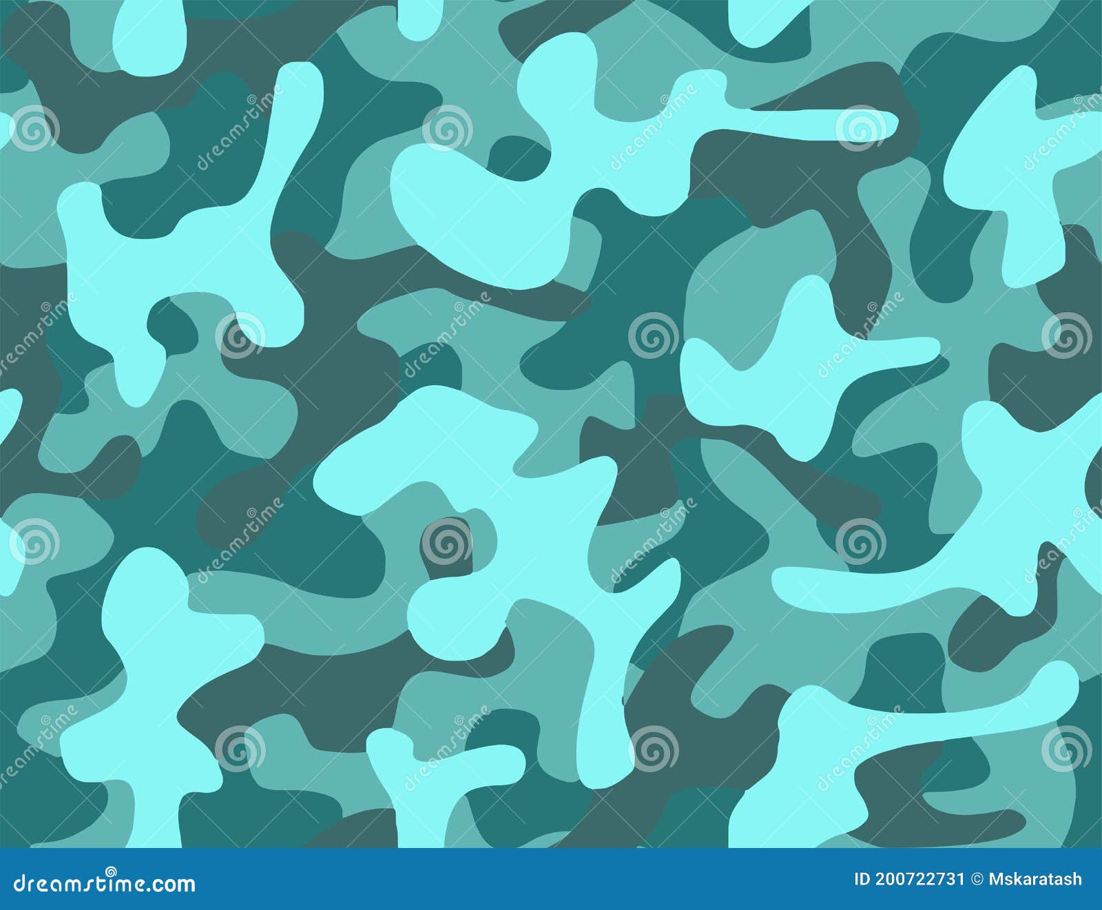 Seamless Army Camouflage Pattern Vector. Turquoise Military Camo Skin for Decor and Textile ...