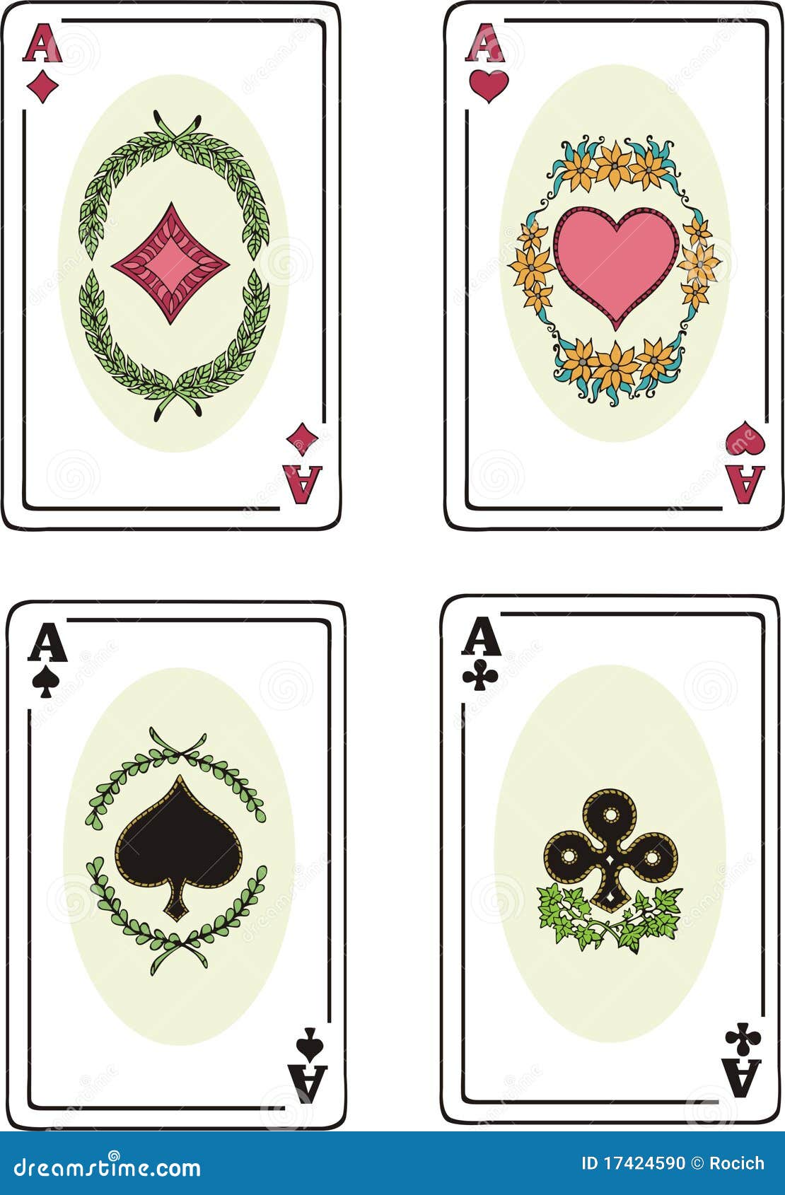 Full Set of Aces of Playing Cards Stock Vector - Illustration of spades ...