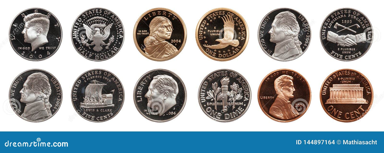 American Coins Set Isolated on White Background Stock Photo - Image of ...