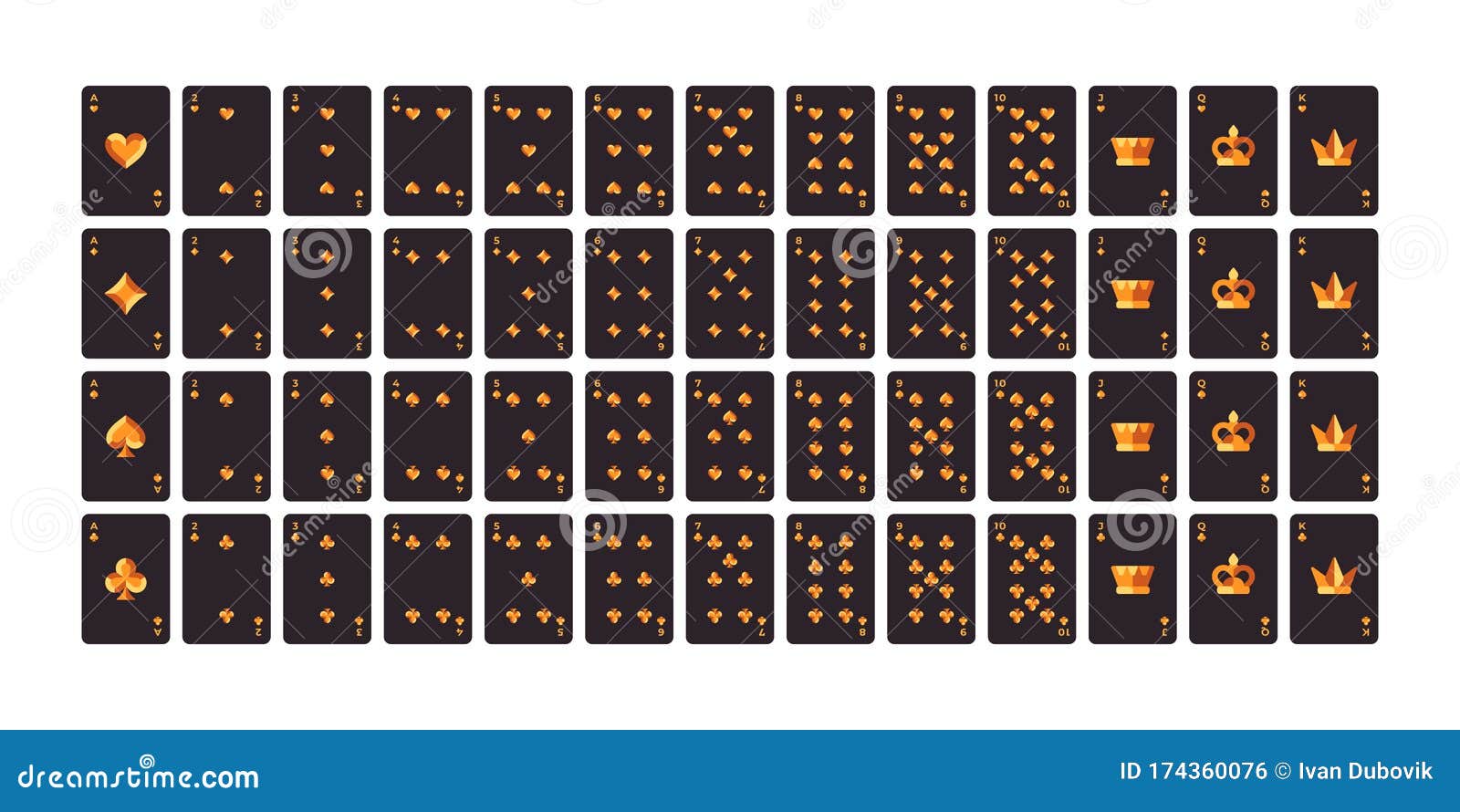 Full Set of Black and Gold Playing Cards Stock Vector - Illustration of ...