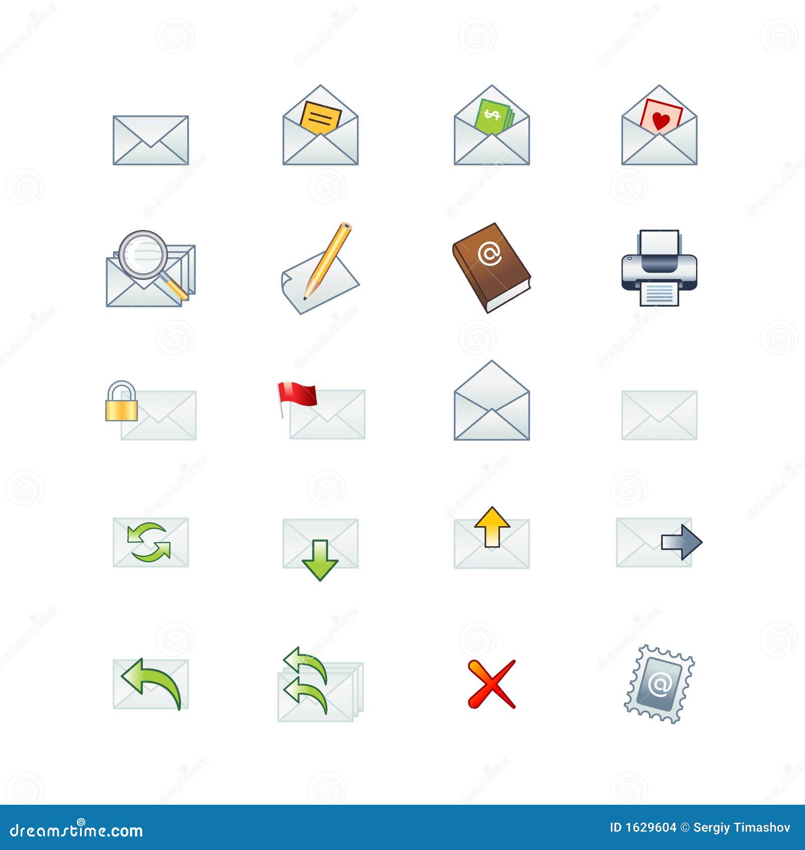 Full Set of Coloured Mail Icons Stock Vector - Illustration of code ...