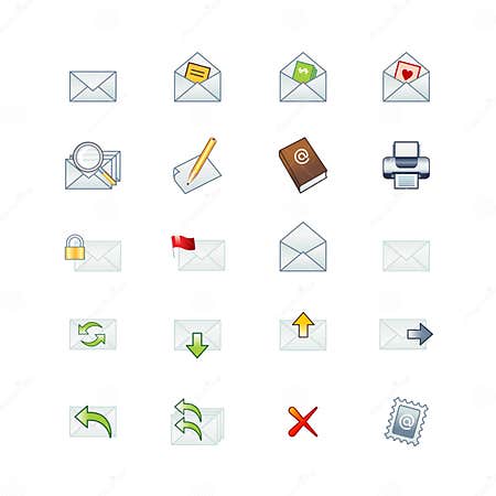 Full Set of Coloured Mail Icons Stock Vector - Illustration of code ...