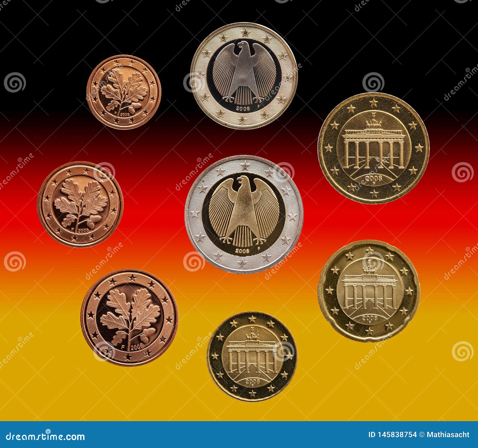 Full Set of Euro Coins Europe Germany Isolated on Gradient Background ...