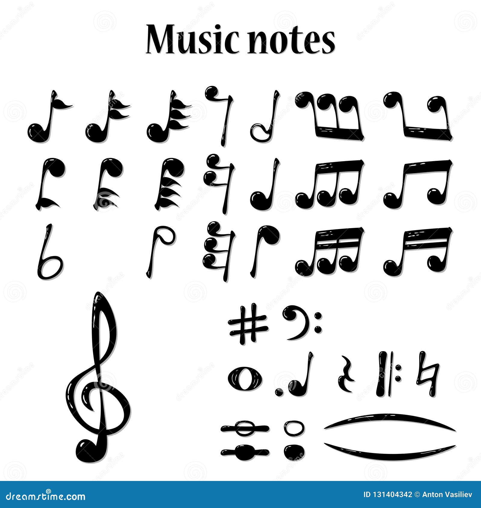 Full Set of Realistic Musical Notes, Vector Stock Vector - Illustration ...