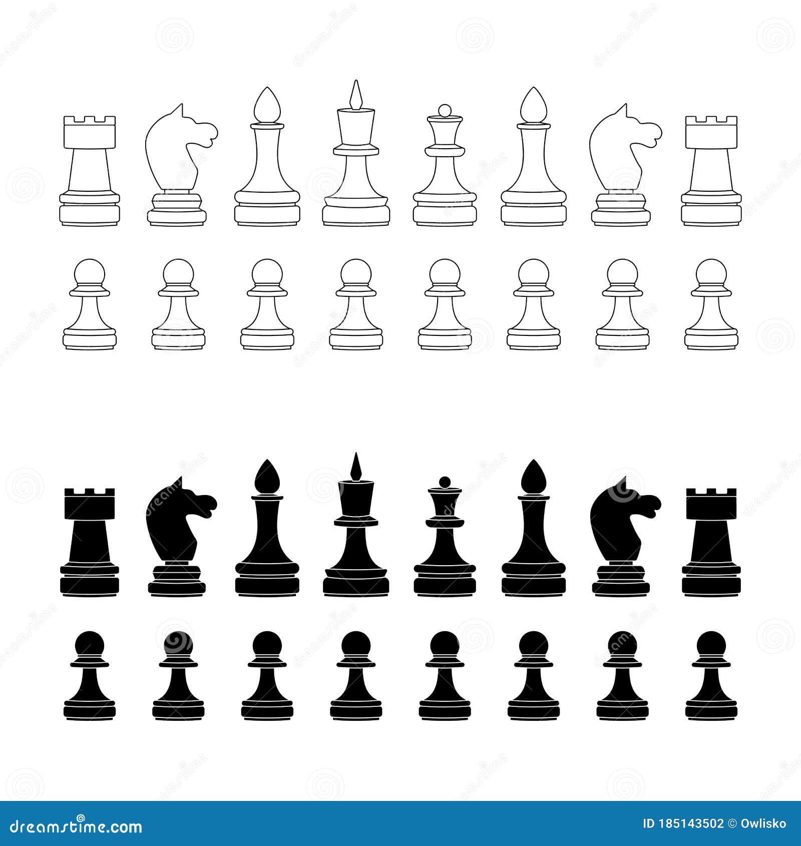 Full Set of Outline and Silhouette Chess Pieces Stock Vector ...