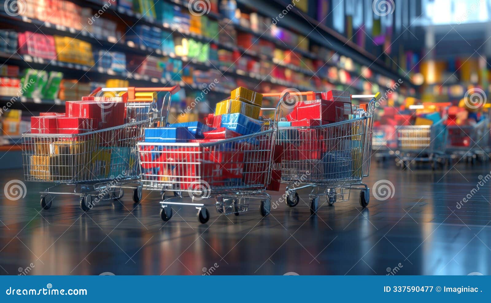 Full Shopping Carts in a Super Market Aisle Stock Illustration - Illustration of cart, sale ...