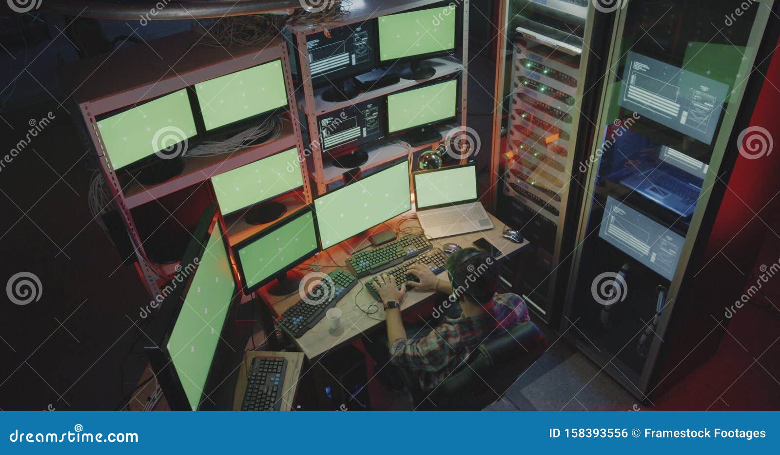 Hacker Using Computer with Multiple Monitors Stock Footage - Video of ...