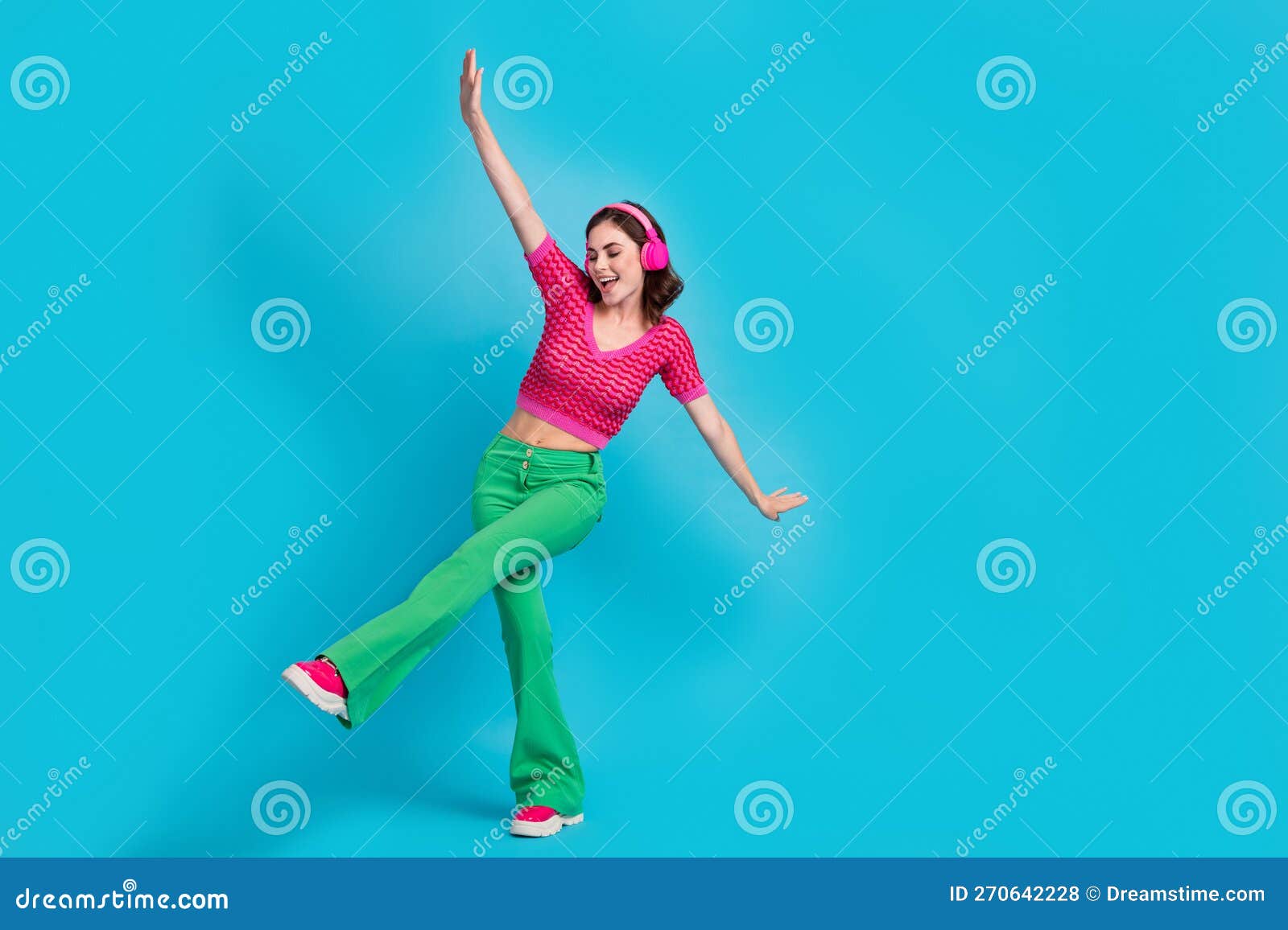 Full Size Photo Of Satisfied Pretty Adorable Woman With Wavy Hairstyle