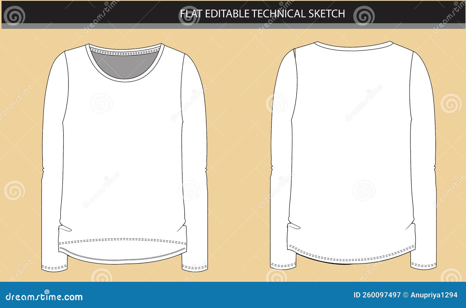 Full Sleeve Top Flat Sketch Vector File Stock Vector - Illustration of ...