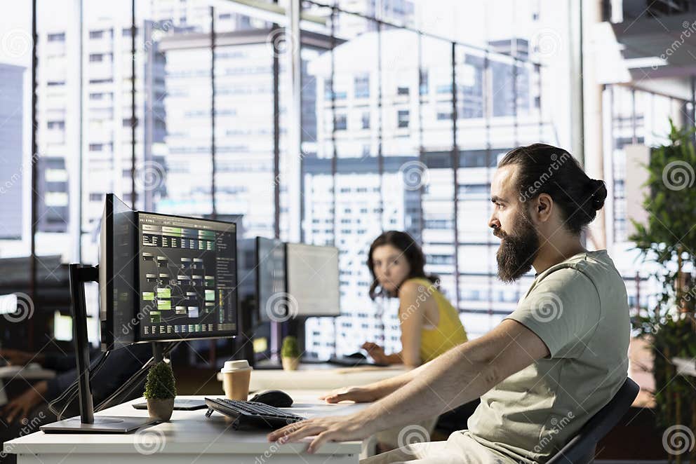 Full Stack Developer Conducting Tests To Optimize Machine Learning Stock Image Image Of