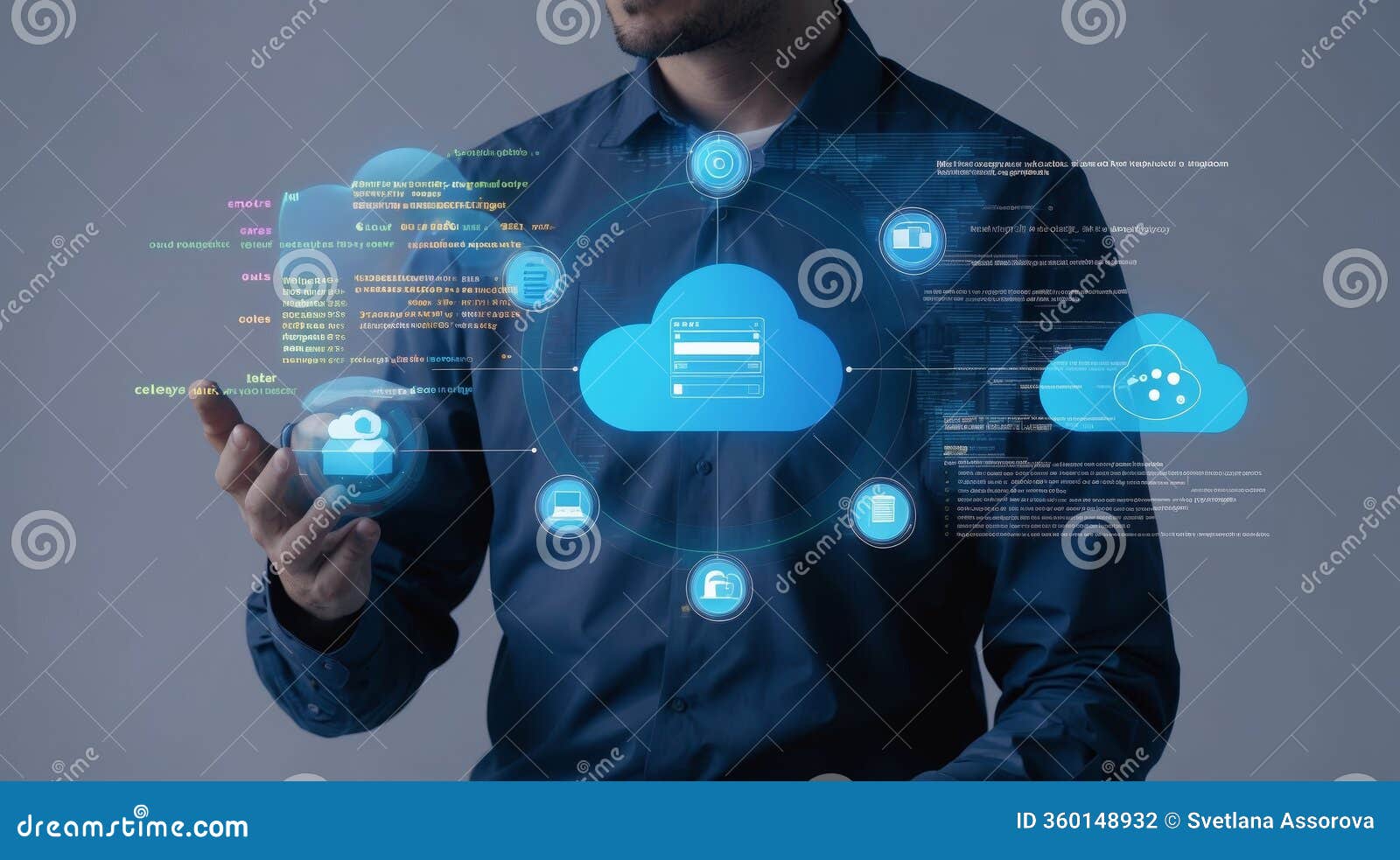 Full-stack Developer Working on Cloud Integration, Coding in the Background, Modern Software ...