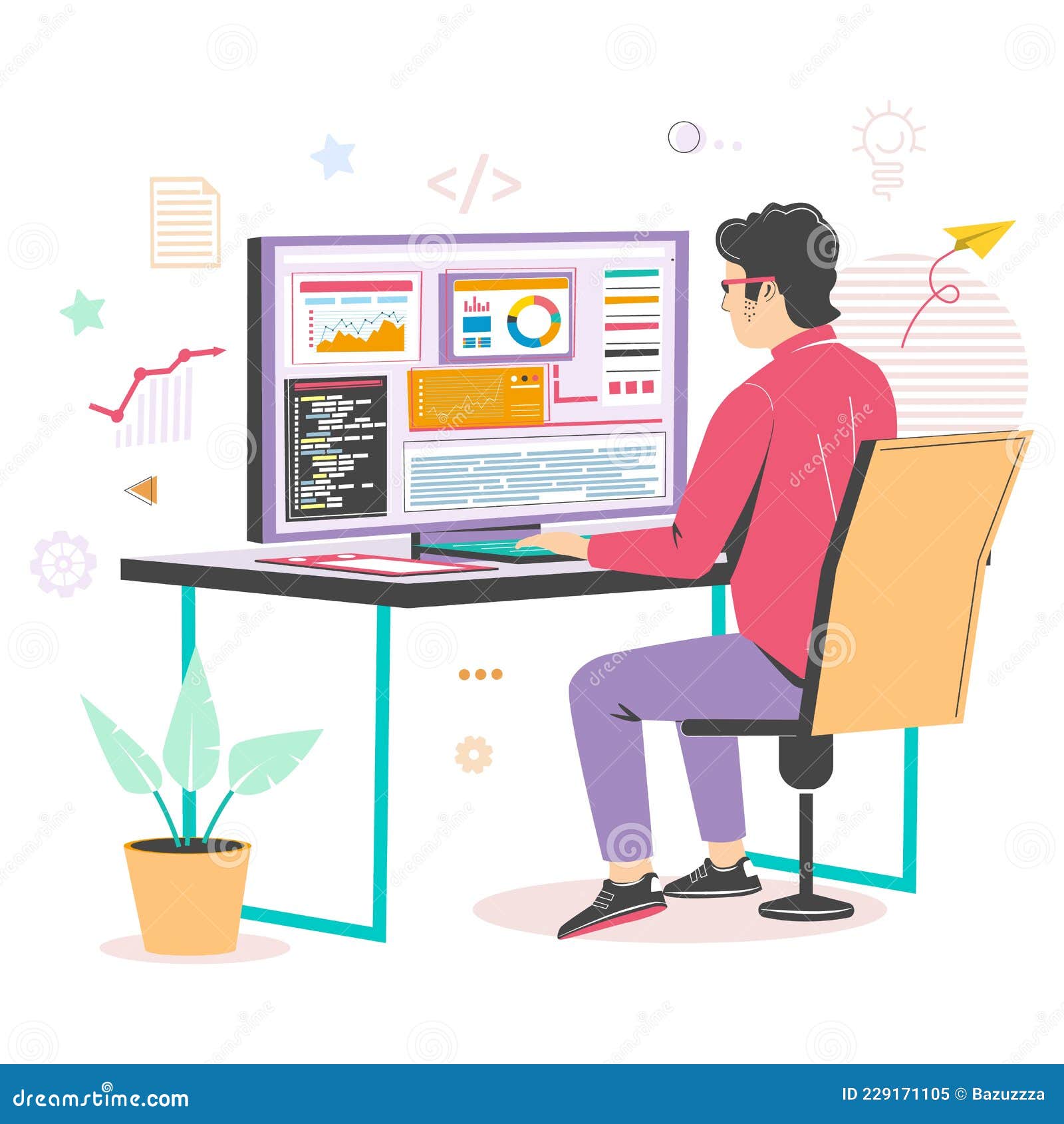 Full Stack Developer Working on Computer, Vector Illustration. it ...