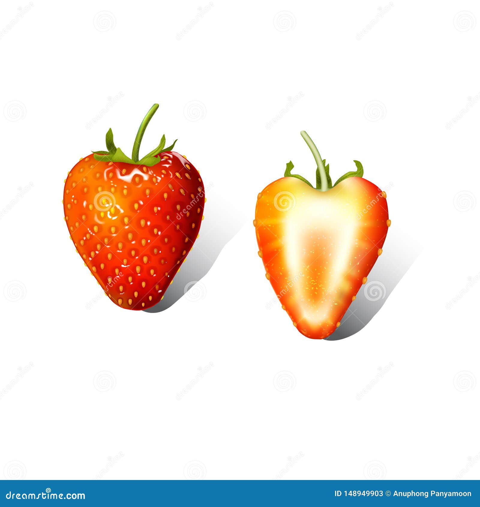 Strawberries And Cut In Half Orange Fruit With Ascorbic Acids Molecule ...