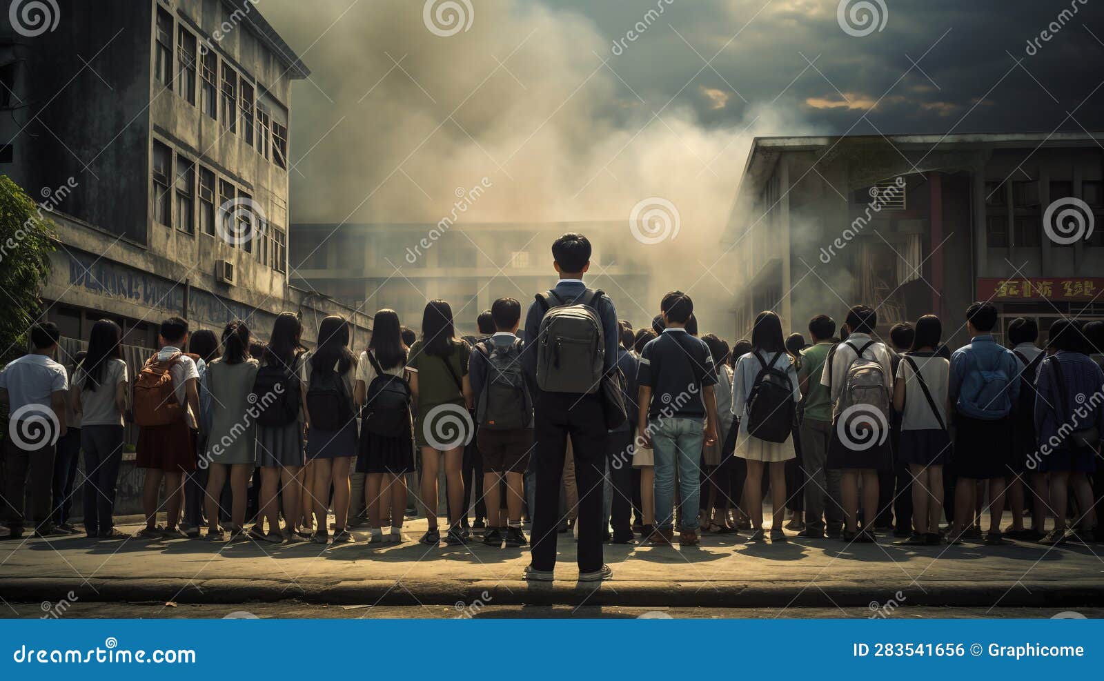 Full of Students Waiting in Front of the School Stock Illustration ...
