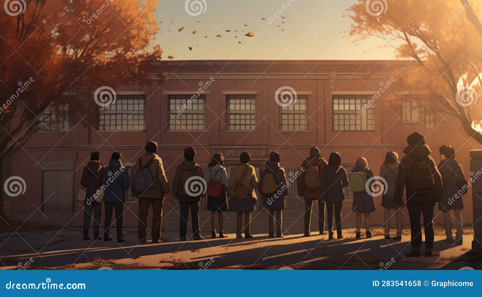 Full of Students Waiting in Front of the School Stock Illustration ...