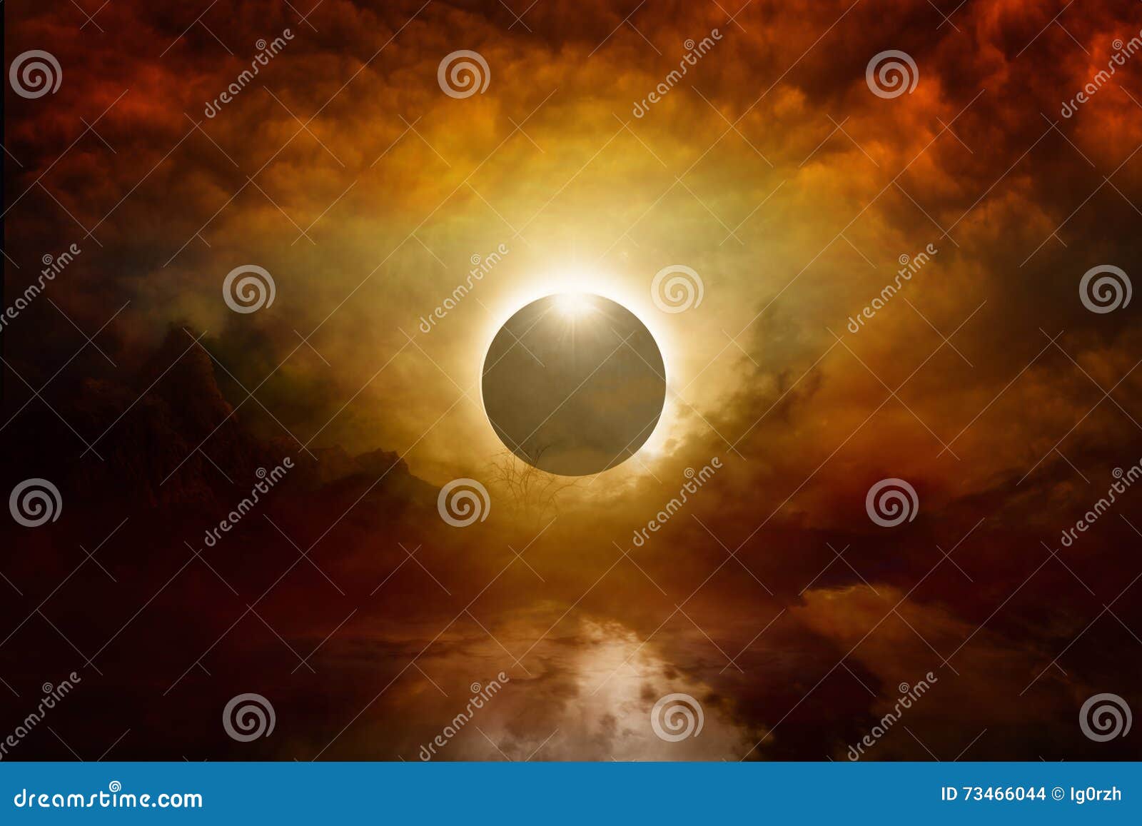 Full Sun Eclipse in Dark Red Sky, End of World Stock Photo - Image of ...