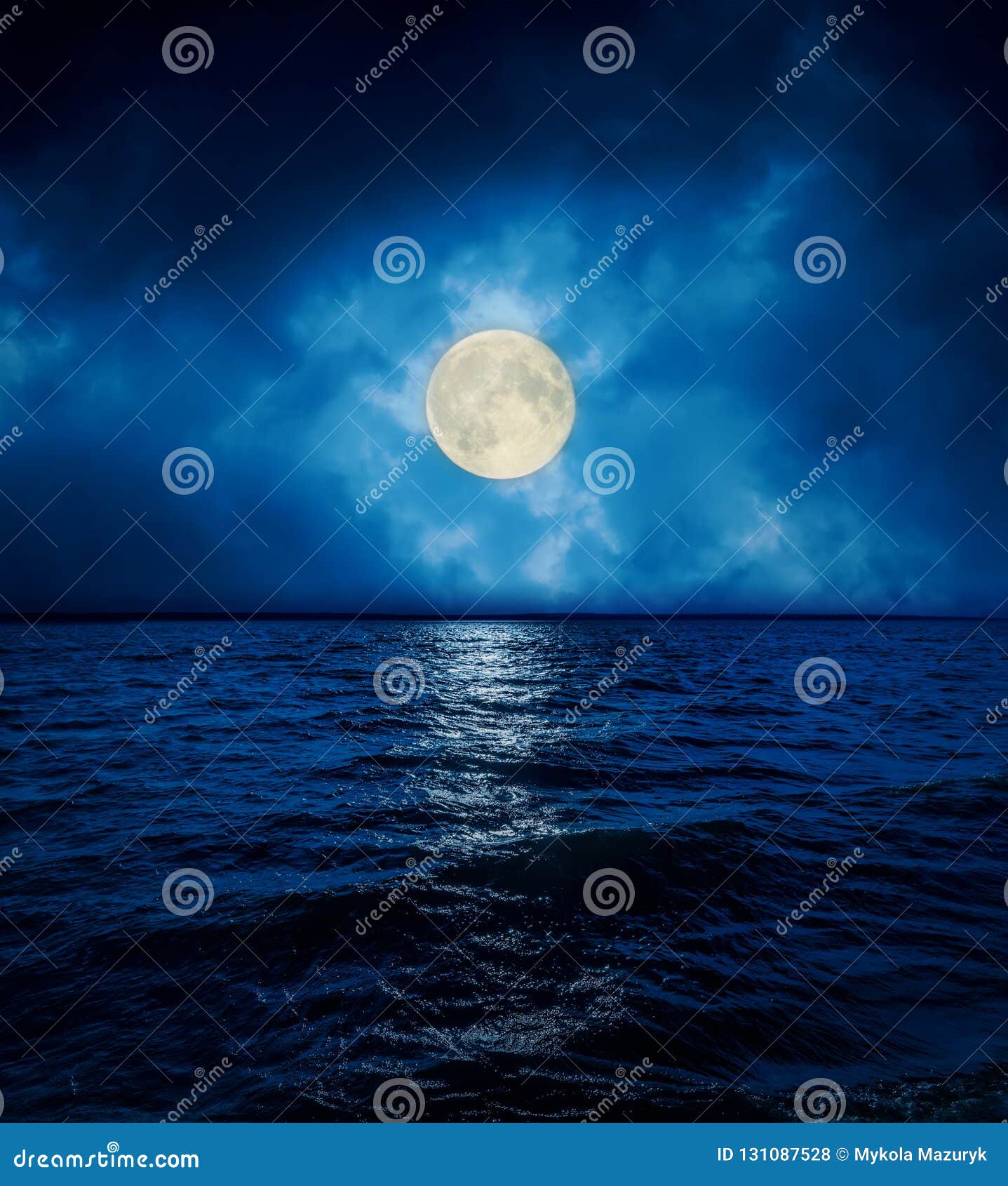 Full Moon in Dramatic Clouds Over Dark Water Stock Photo - Image of ...