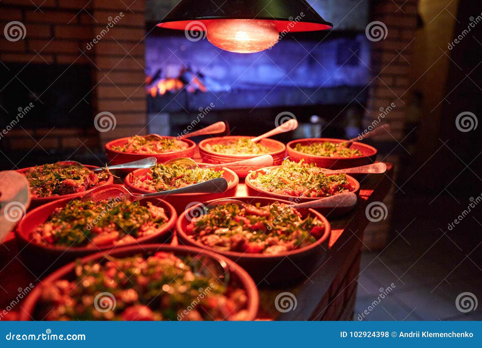 Full Table with Various Dishes in a Restaurant or Cafe Stock Photo ...