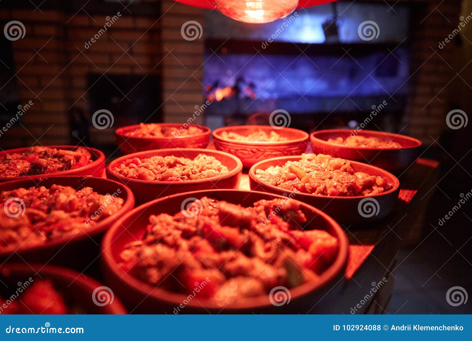 Full Table with Various Dishes in a Restaurant or Cafe Stock Photo ...