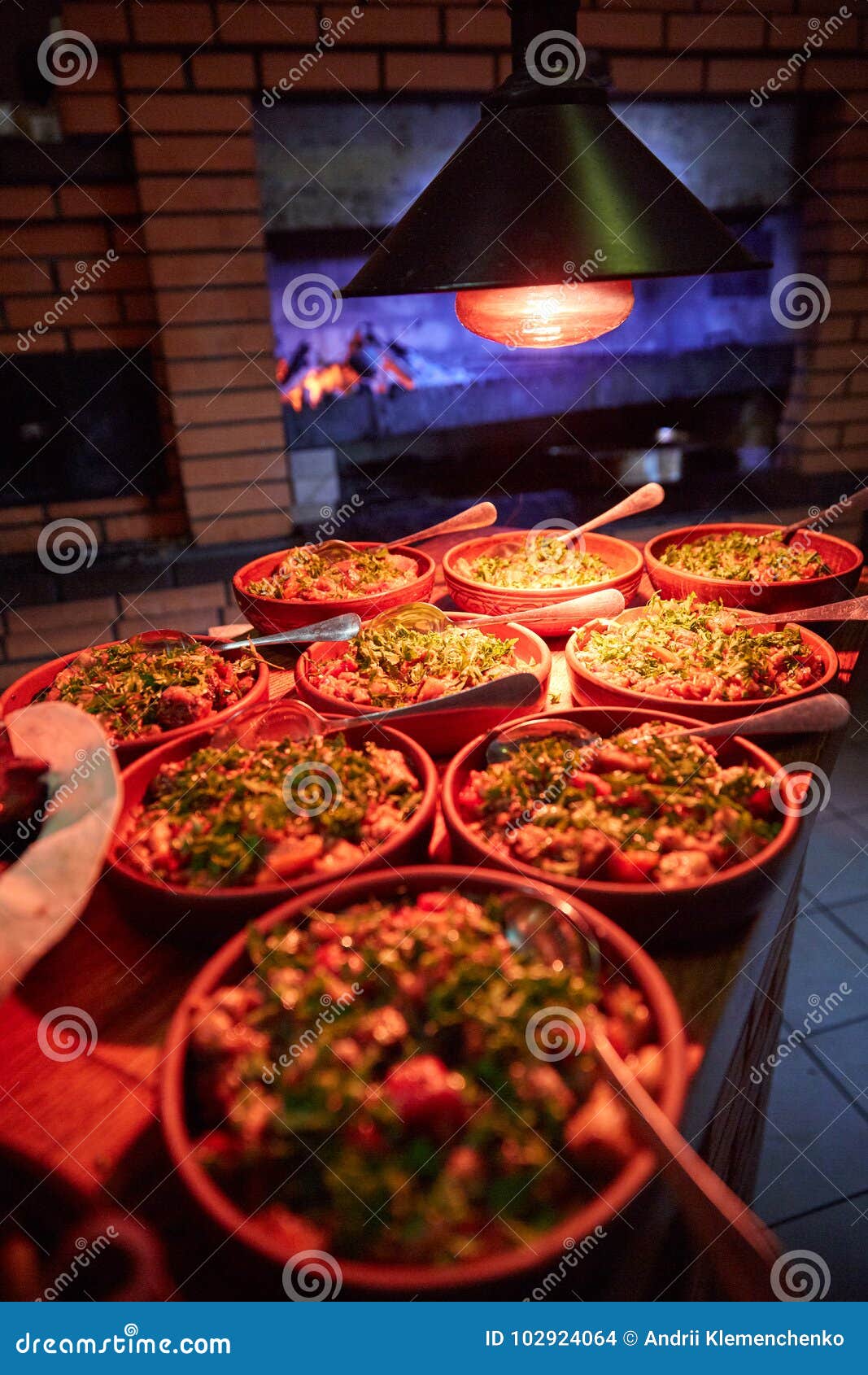 Full Table with Various Dishes in a Restaurant or Cafe Stock Photo ...