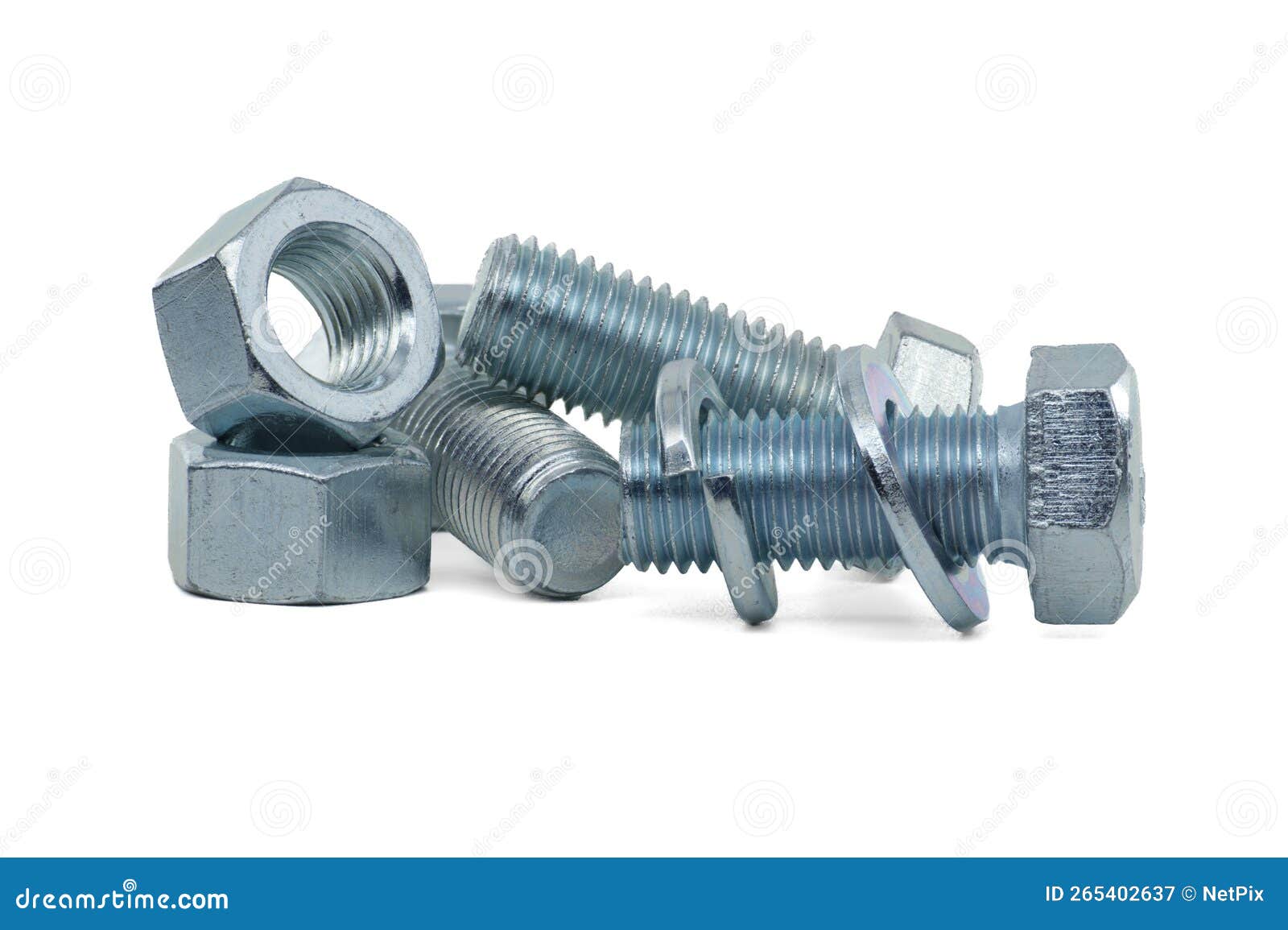 Full Thread Hexagon Bolt, Nut and Flat and Spring Nut Washers Stock ...