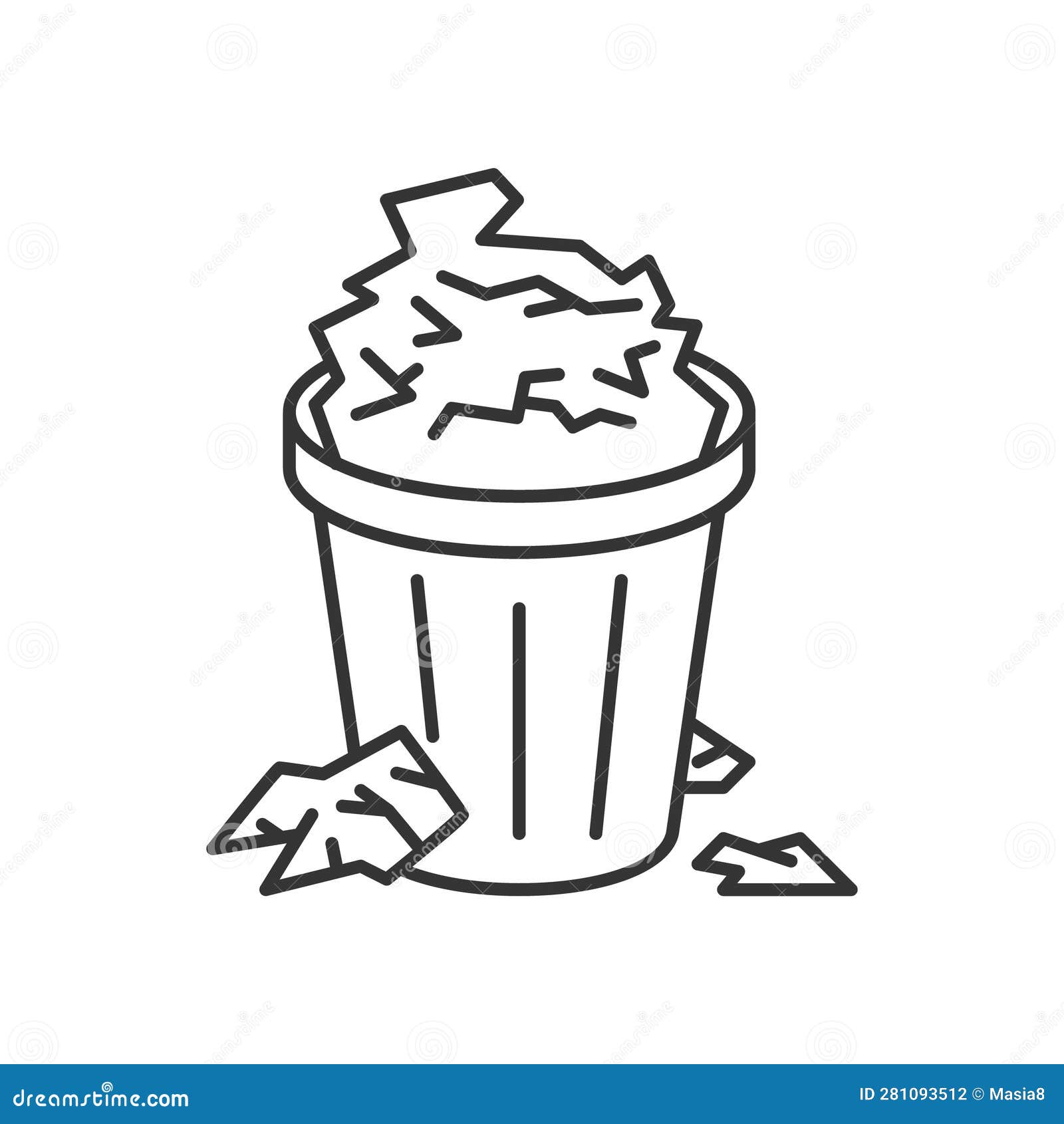 Full Trash Bin Icon in Line Style, Vector Image Stock Vector ...