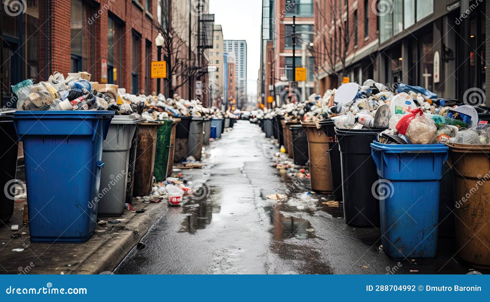 Full Trash Can Standing on the Sidewalk of the Street, Environmental ...