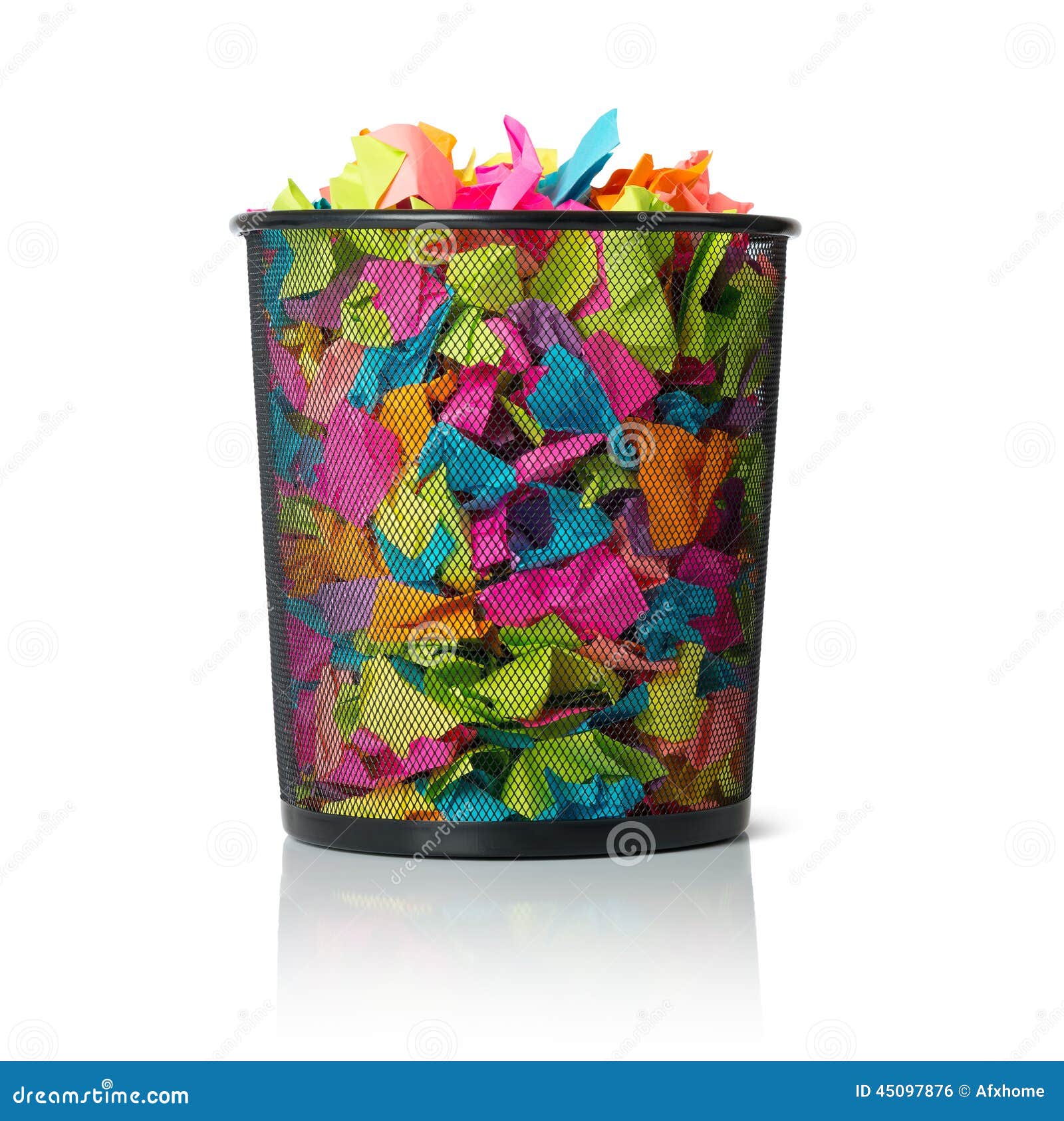 Full Trash with Colored Paper on White Background Stock Photo - Image ...