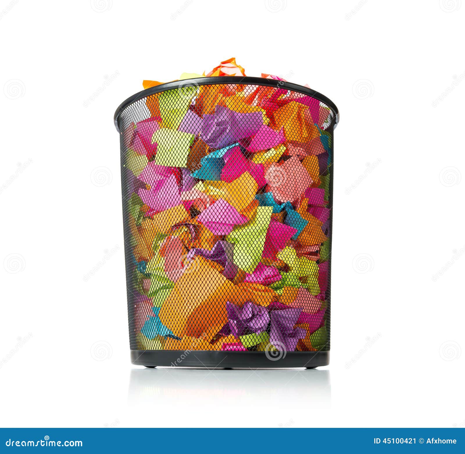 Full Trash with Colored Paper on White Background Stock Image - Image ...