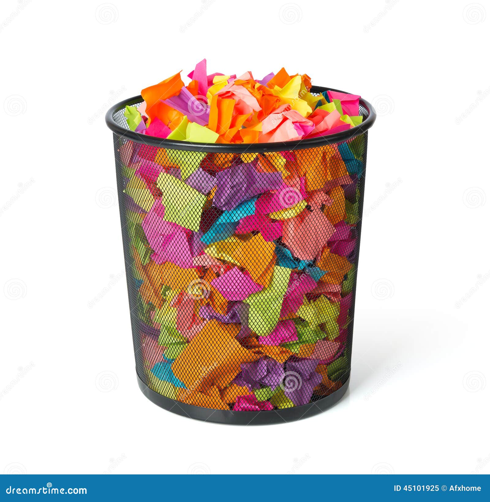 Full Trash with Colored Paper on White Background Stock Image - Image ...
