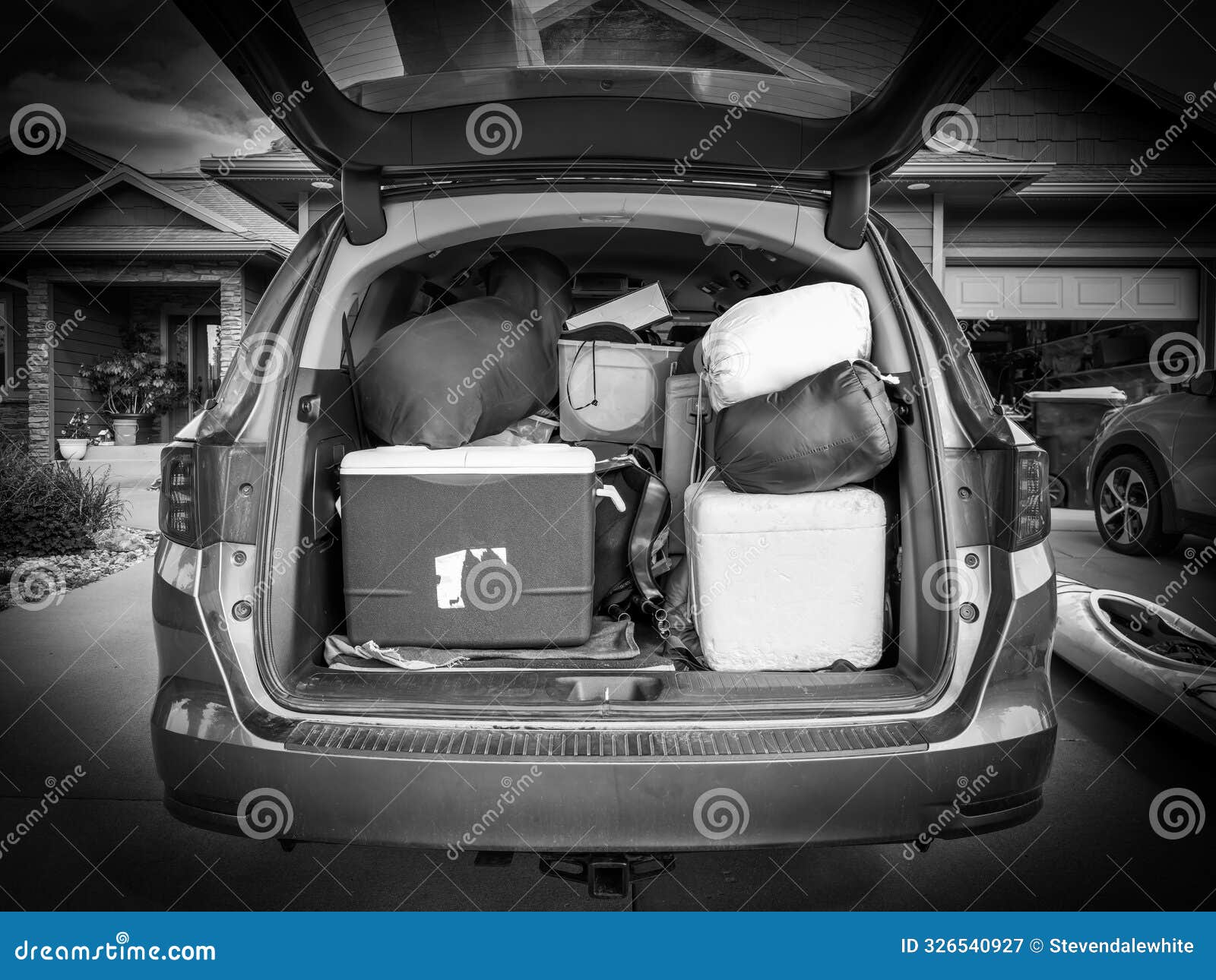 Full Van Packed for a Camping Trip with the Back Open. Stock Image ...