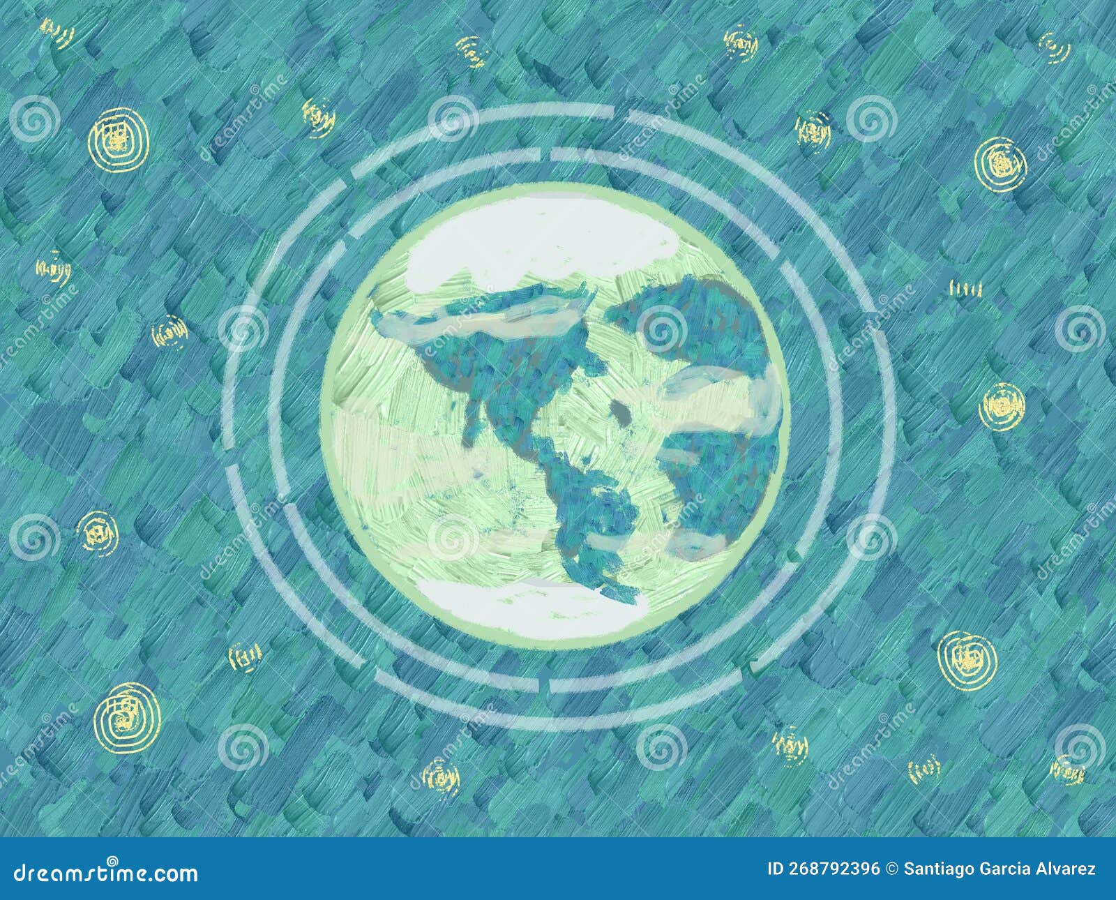 Full View of the Earth from Space Surrounded by Stars. Painting in Post ...