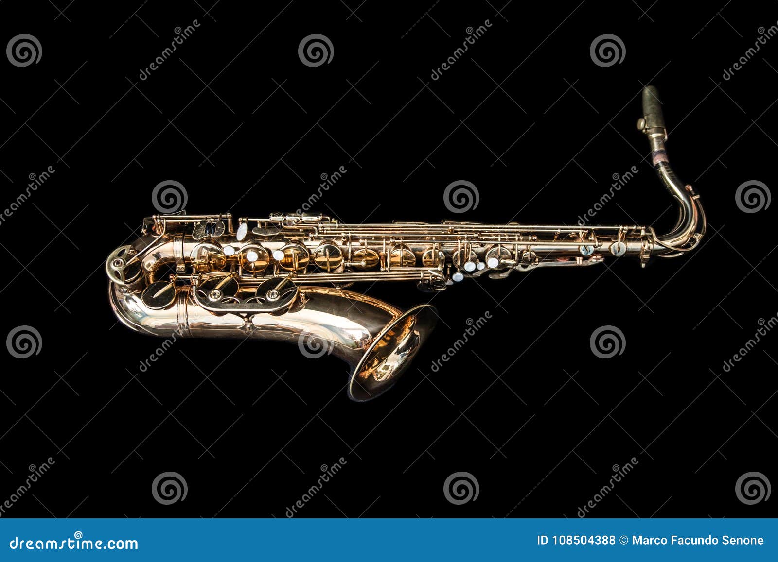 Full View of a Golden Saxophone Lying Down Stock Photo - Image of ...