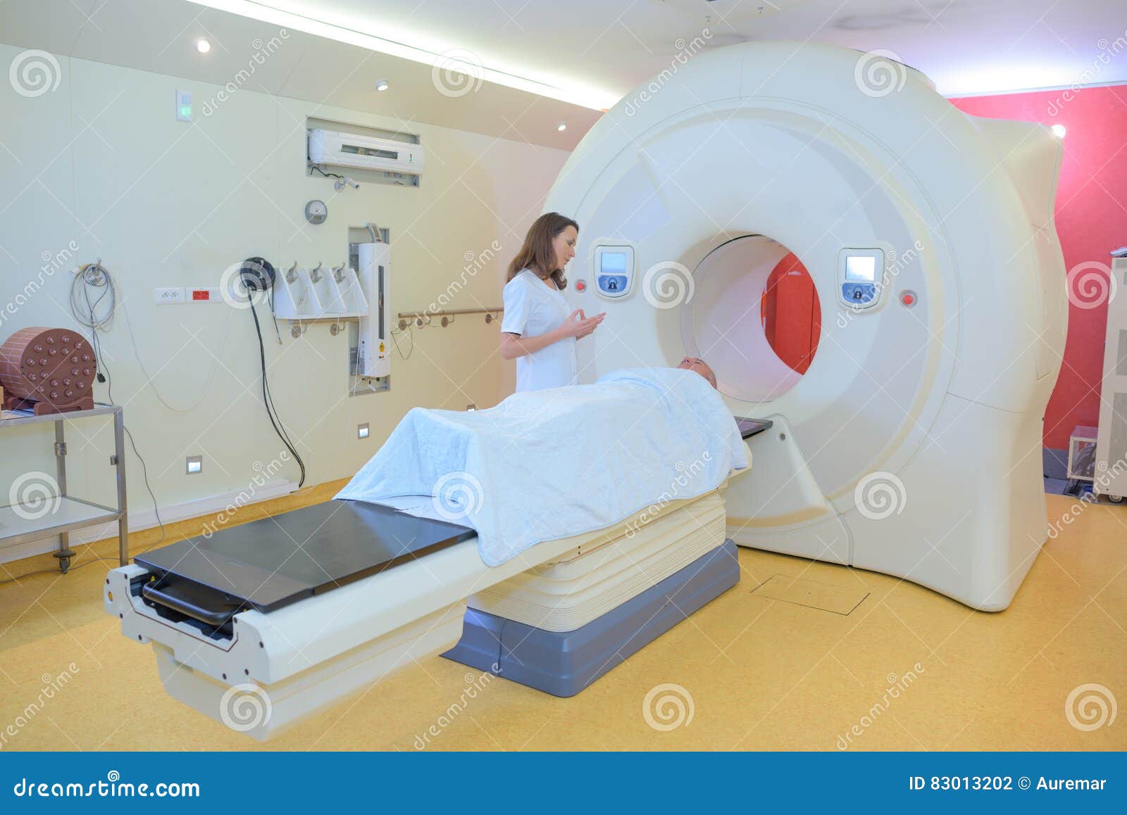 Full View Nurse with Patient on Scanning Machine Stock Photo - Image of ...