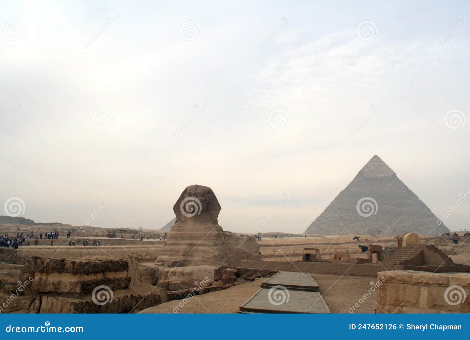 View of the Sphinx with the Great Pyramid in Background on the Giza ...
