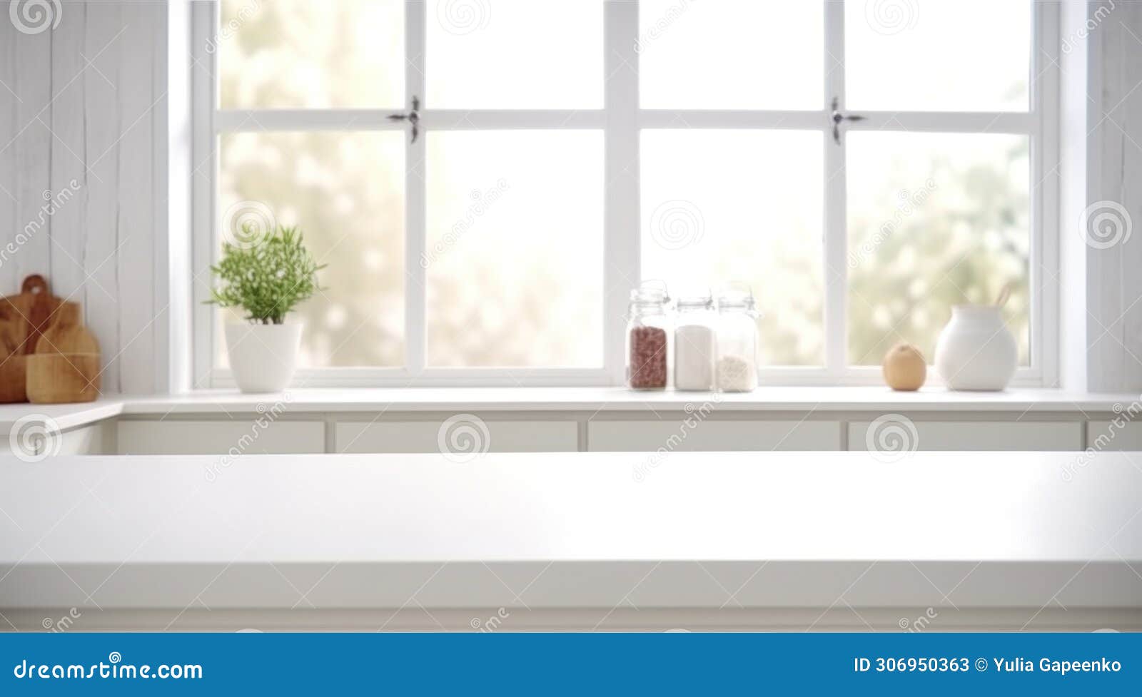 Full View of White Kitchen Table and Windows White Kitchen Stock Image ...