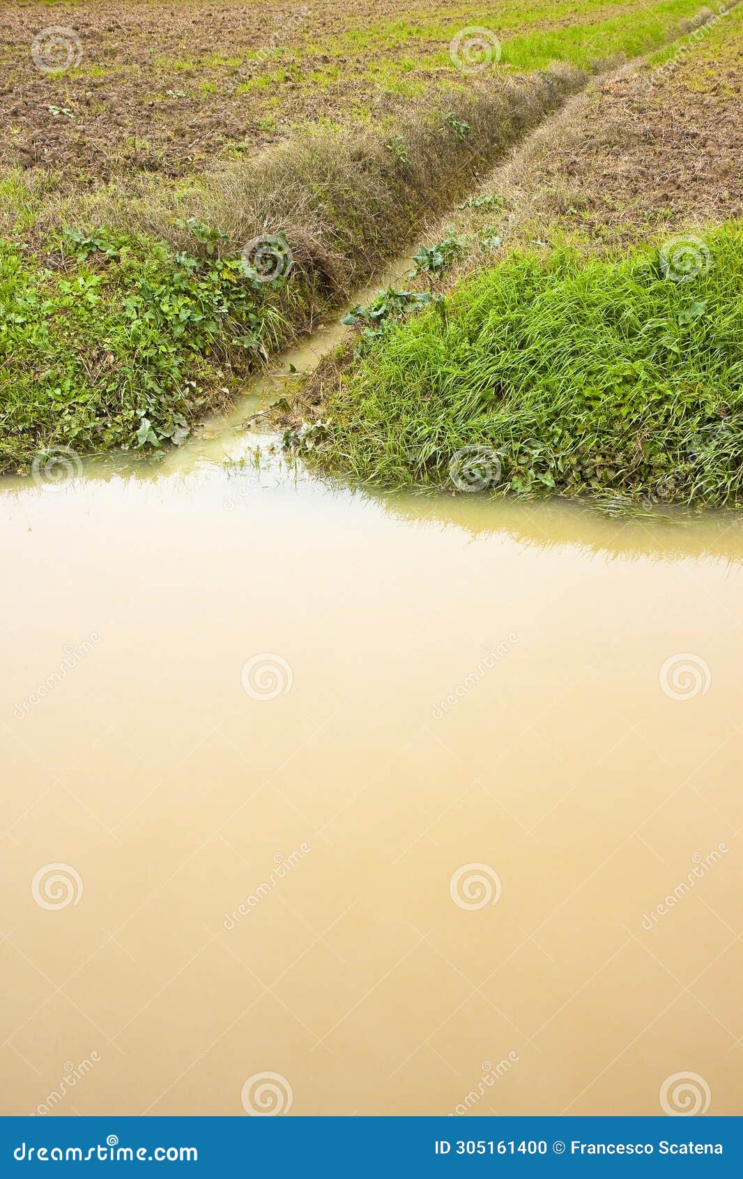 Full Water Ditch in a Field after Torrential Rain Stock Photo - Image ...